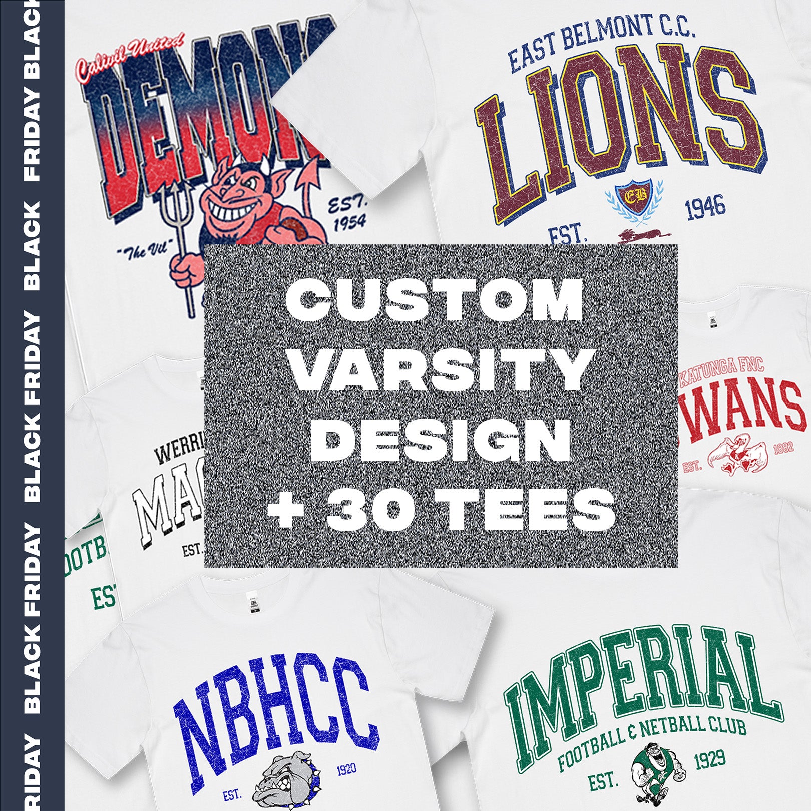 CUSTOM VARSITY DESIGN + 30x TEES PACKAGE – Clubhouse Print Co