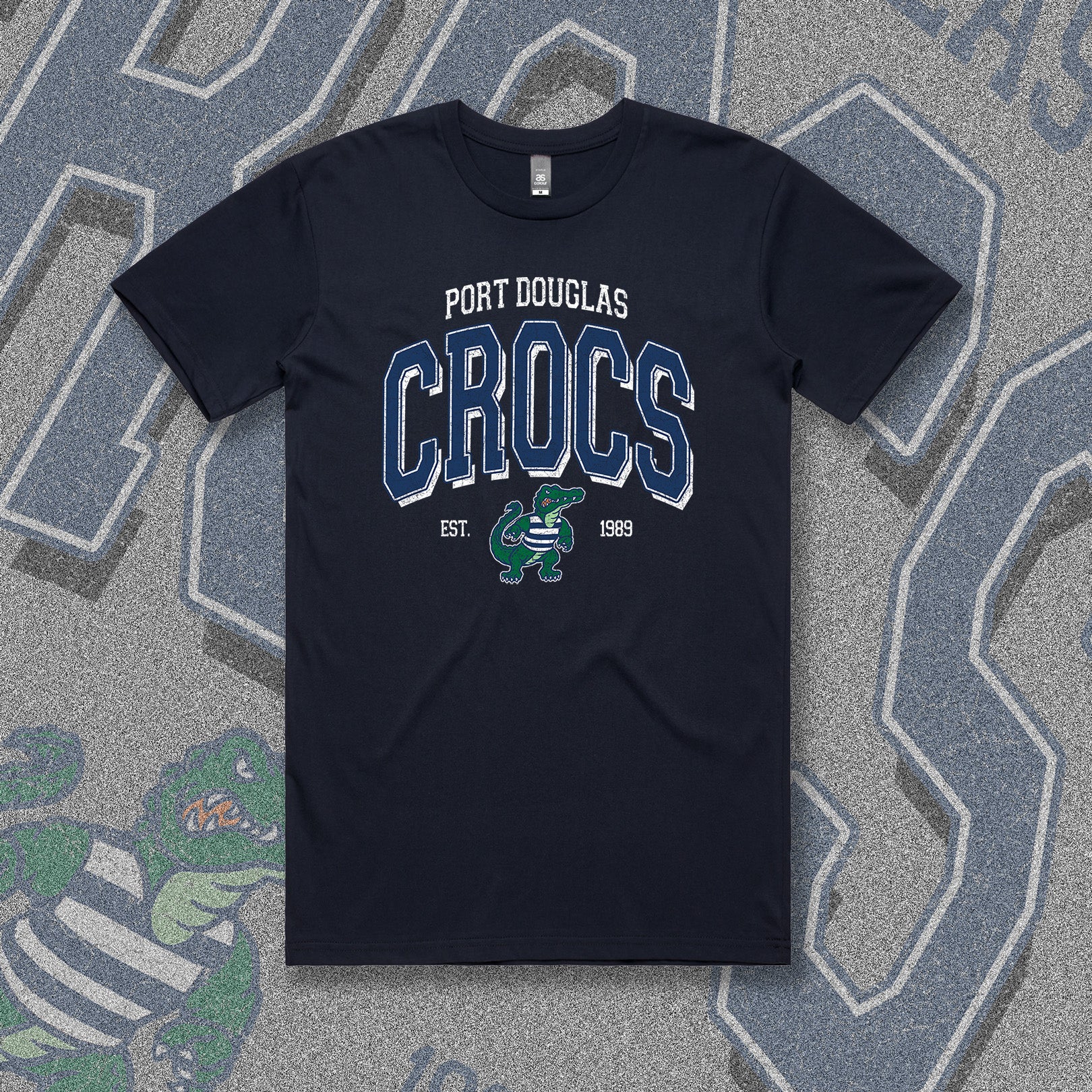 PORT DOUGLAS CROCS VARSITY TEE - NAVY – Clubhouse Print Co