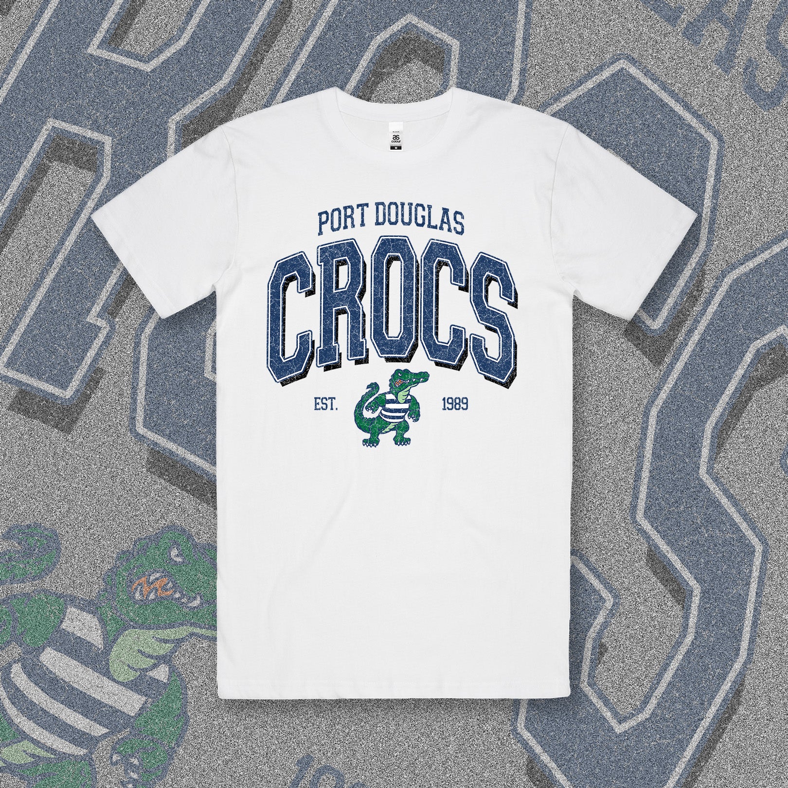 PORT DOUGLAS CROCS VARSITY TEE - WHITE – Clubhouse Print Co